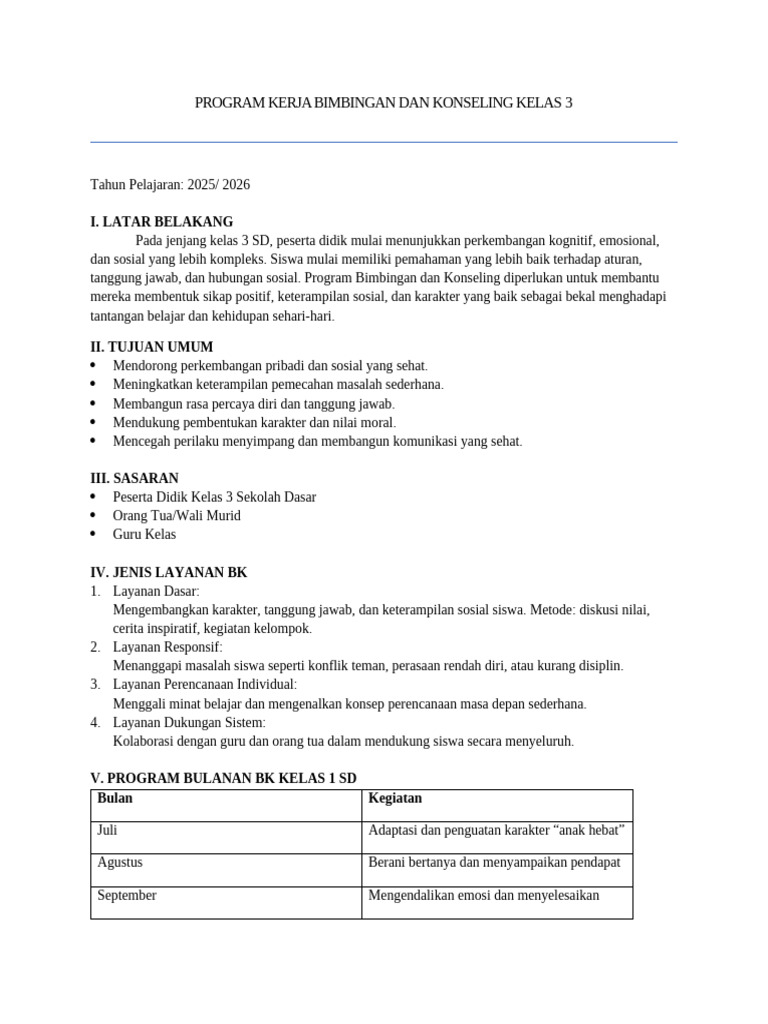 Program Kerja BK Kelas 3 | PDF