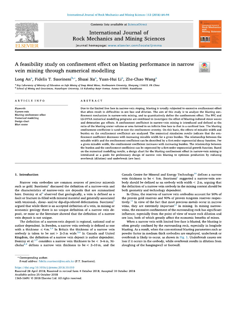 A Feasibility Study On Confinement Effect On Blasting Performance in ...