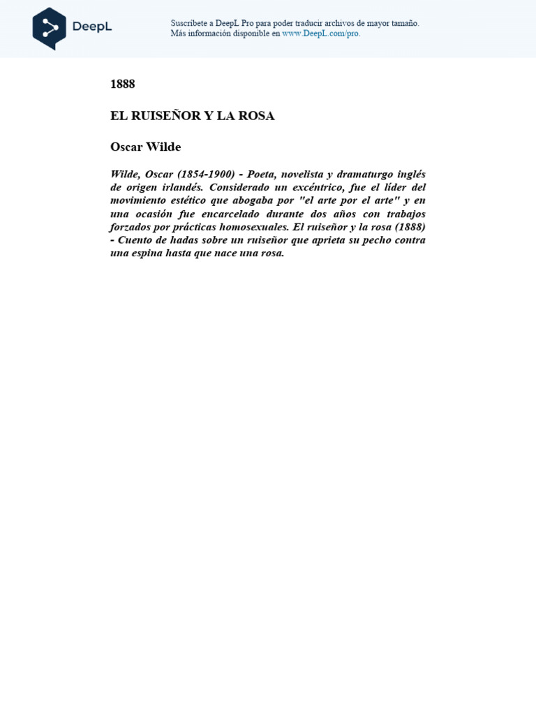 El sacrificio del ruiseñor por amor | PDF | El príncipe feliz y otros ...