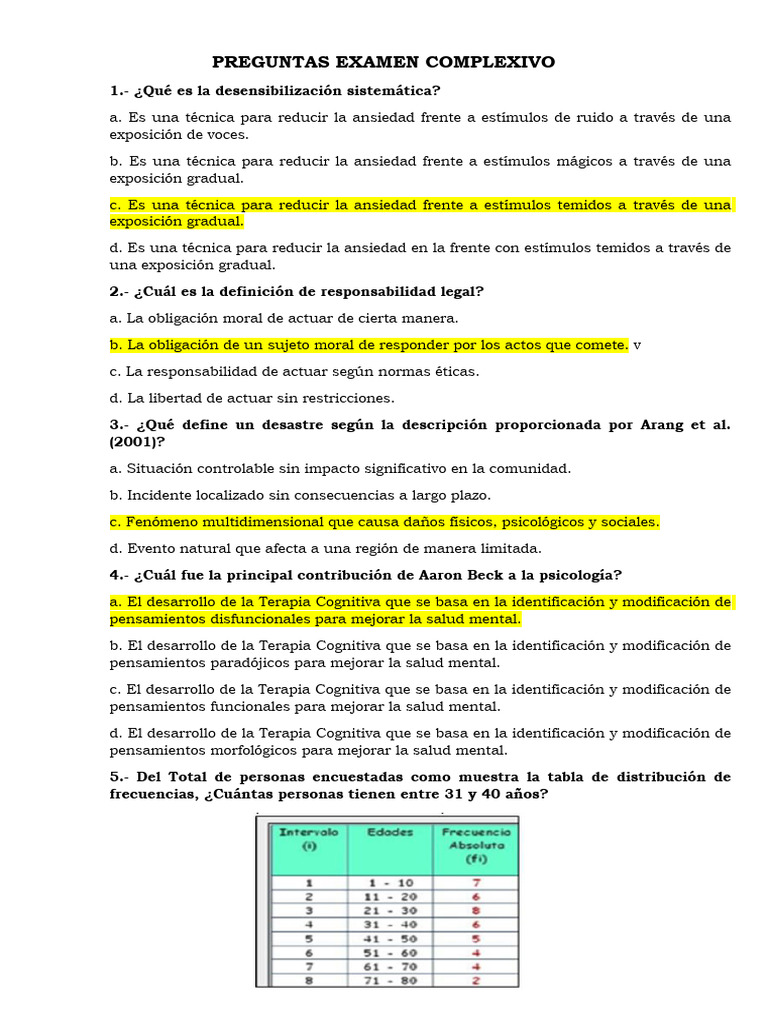 Preguntas Examen Complexivo | PDF | Ansiedad | Depresión (estado de ánimo)