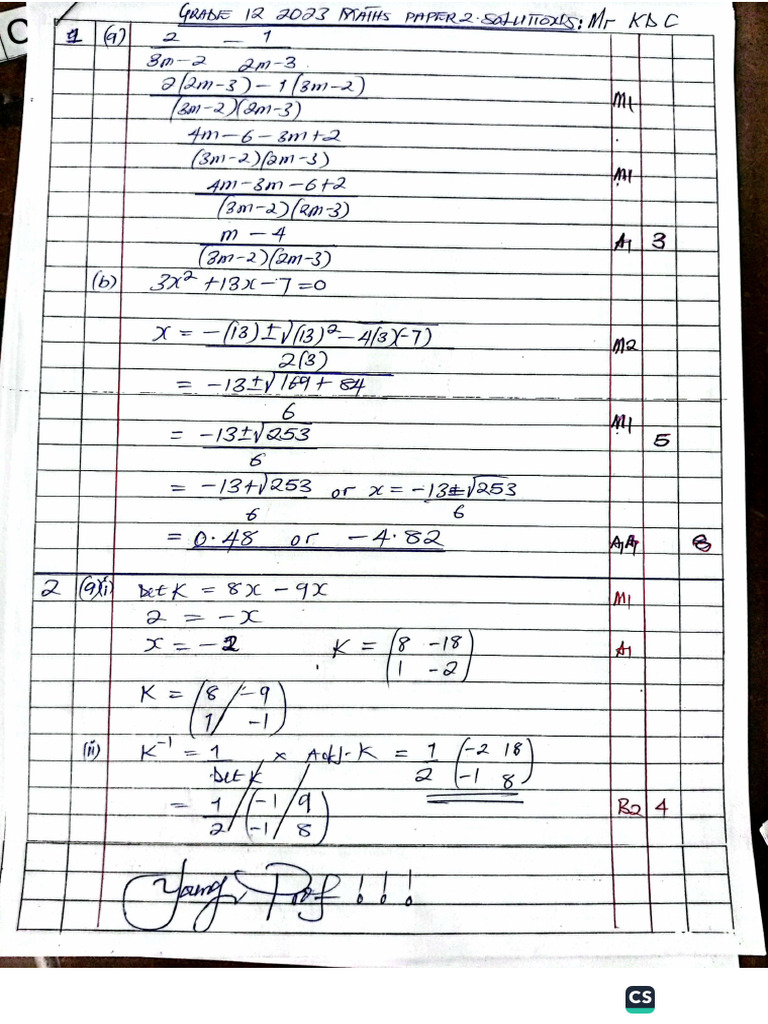 Maths P2 2023 G12 Solutions KDC | PDF