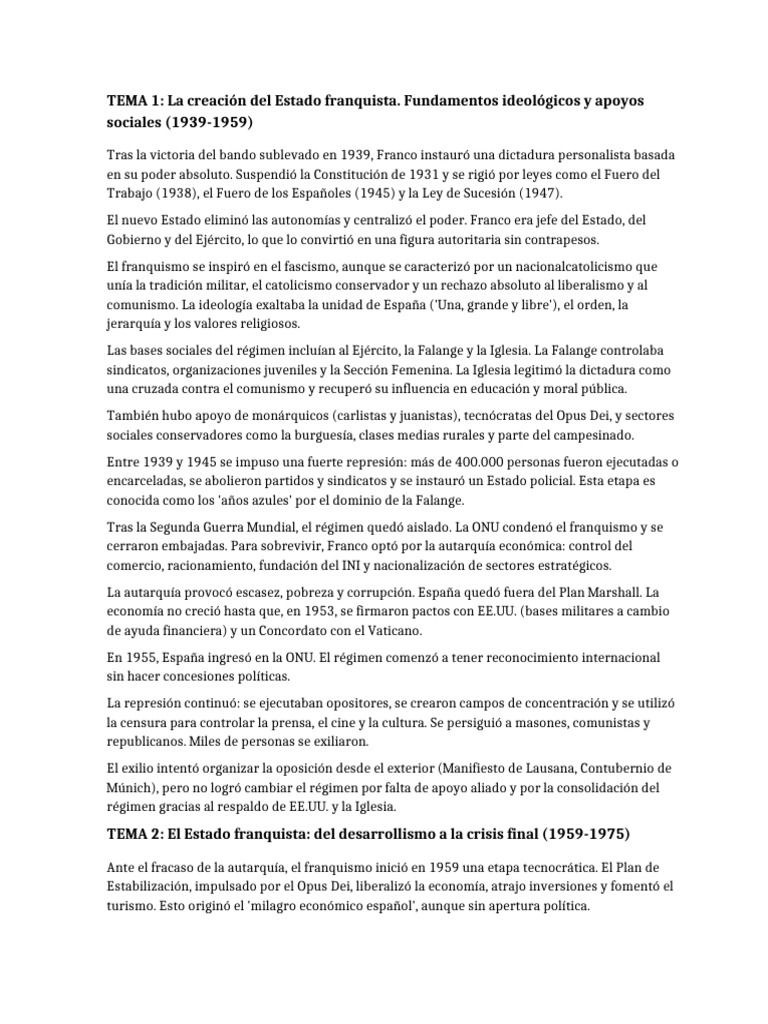 Resumen Franco Adaptado 4 Folios | PDF | España franquista | Francisco ...
