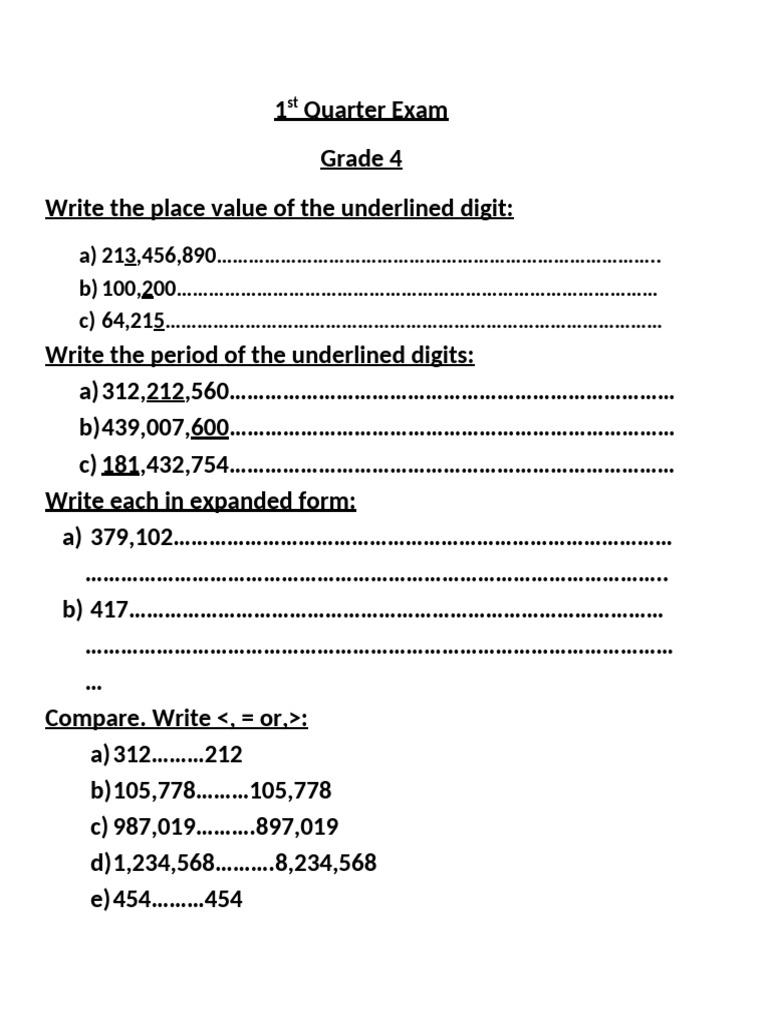 Examination Grade 4 - Trimester 1 / 2020 | PDF