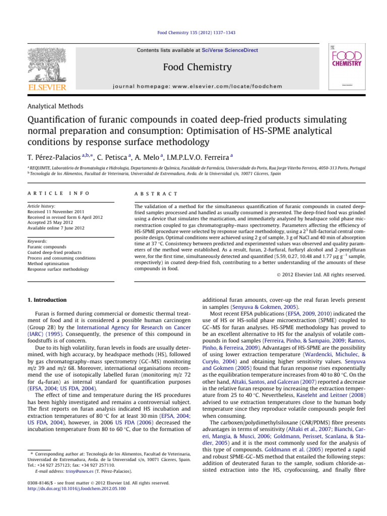 Furanic Compounds in Deep-Fried Foods | PDF | Gas Chromatography | Gas ...