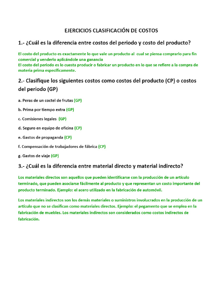 Ejercicios Clasificación de Costos | PDF