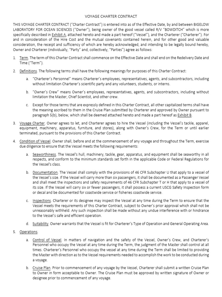 Voyage Charter Contract Bowditch | PDF | Indemnity | Legal Liability