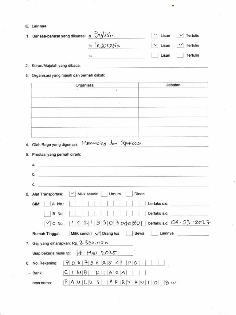 Biodata Lamaran Paulus Adyanto Bagus Wicaksono 4 | PDF
