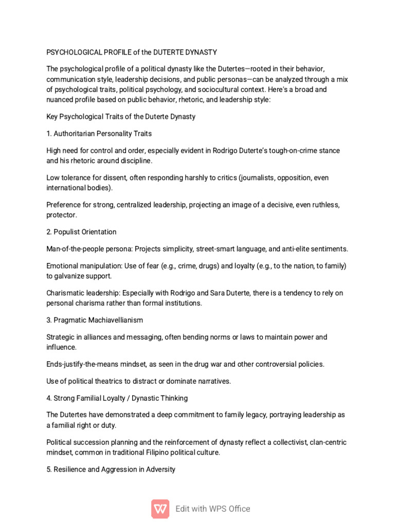 Duterte Dynasty: A Psychological Profile | PDF | Rodrigo Duterte ...