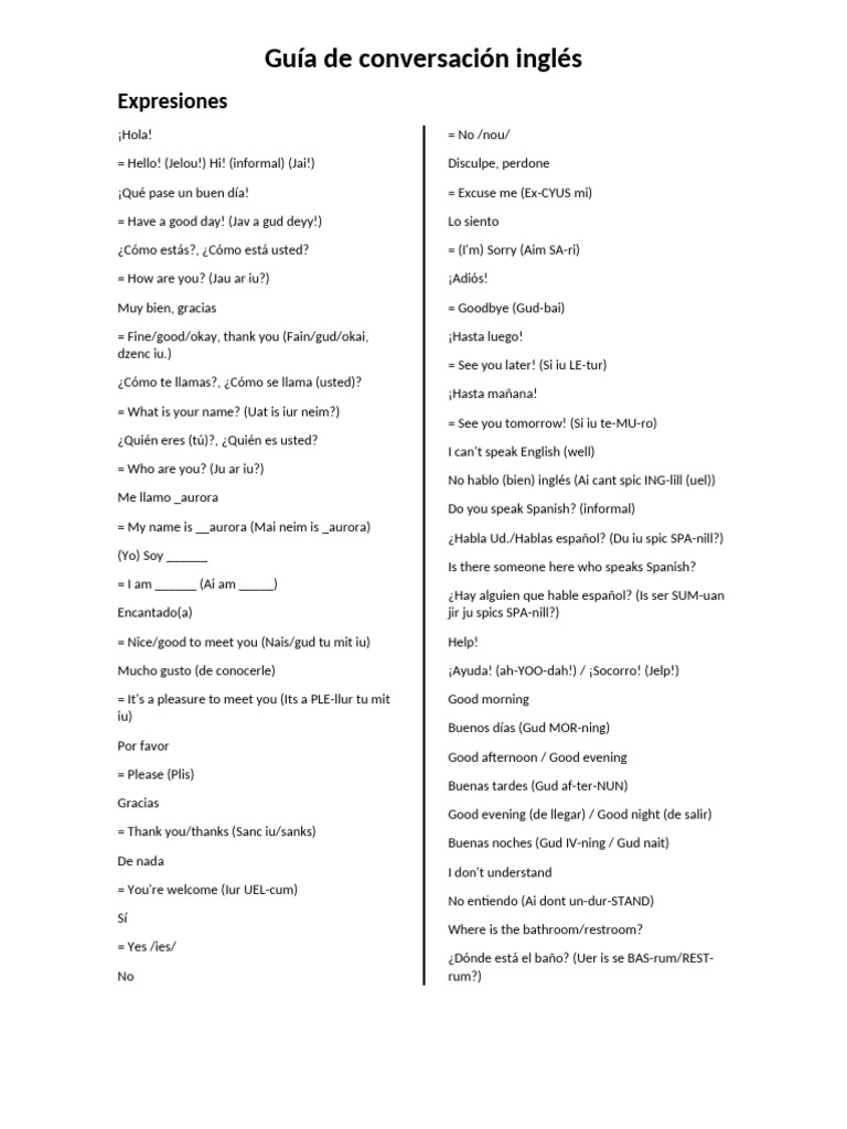 Guía de Conversación Inglés | PDF
