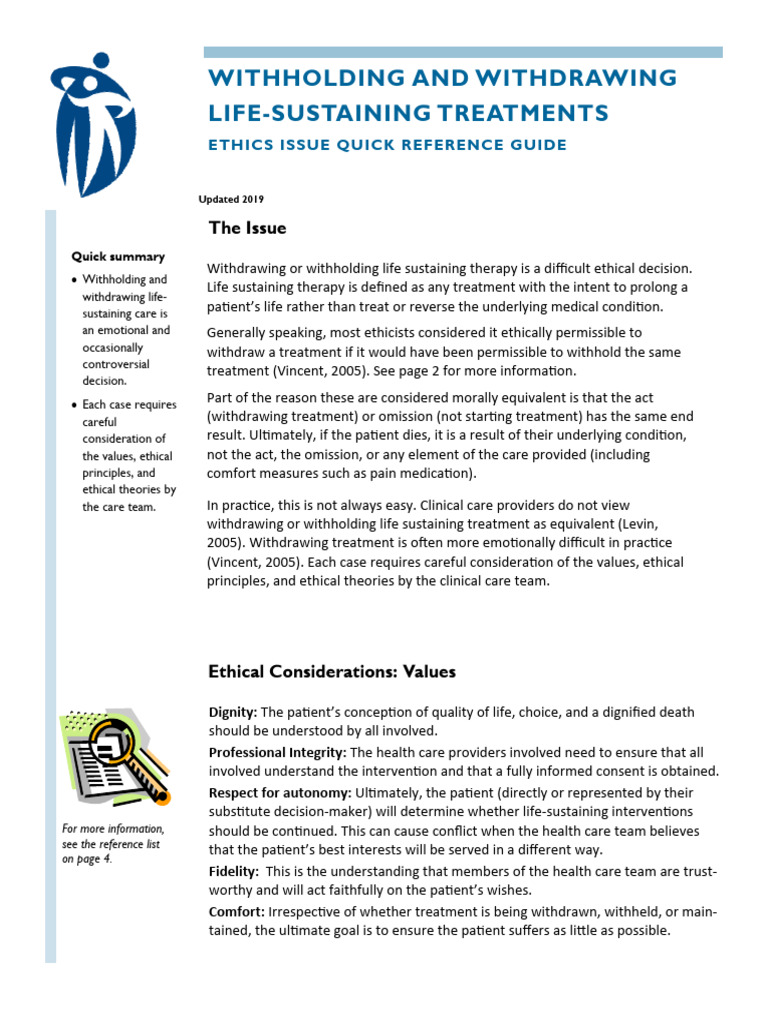 Withholding & Withdrawing Life Support Ethics | PDF | Informed Consent ...