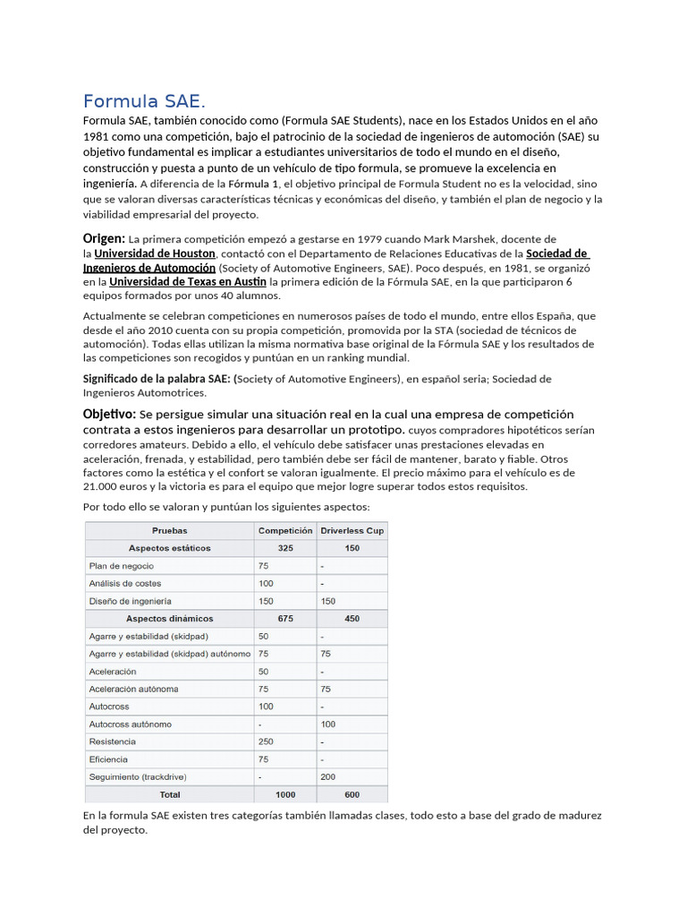 Introducción a la Fórmula SAE | PDF | Vehículos | Coche