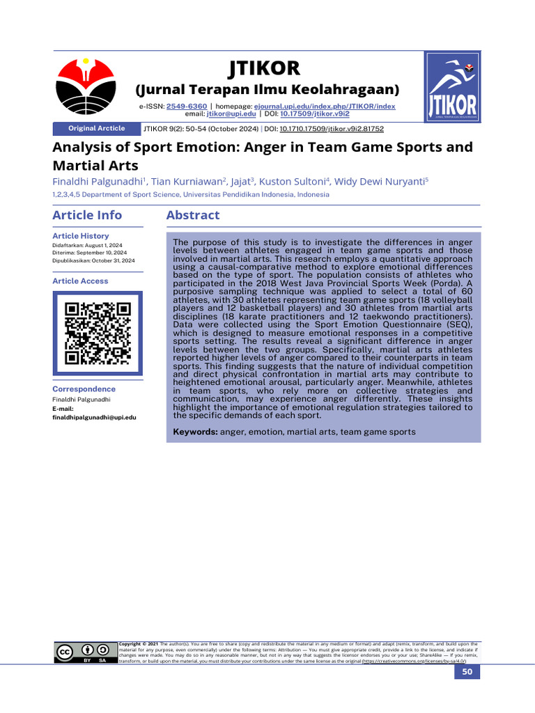 Anger Levels in Team Sports vs. Martial Arts | PDF | Emotions | Anger
