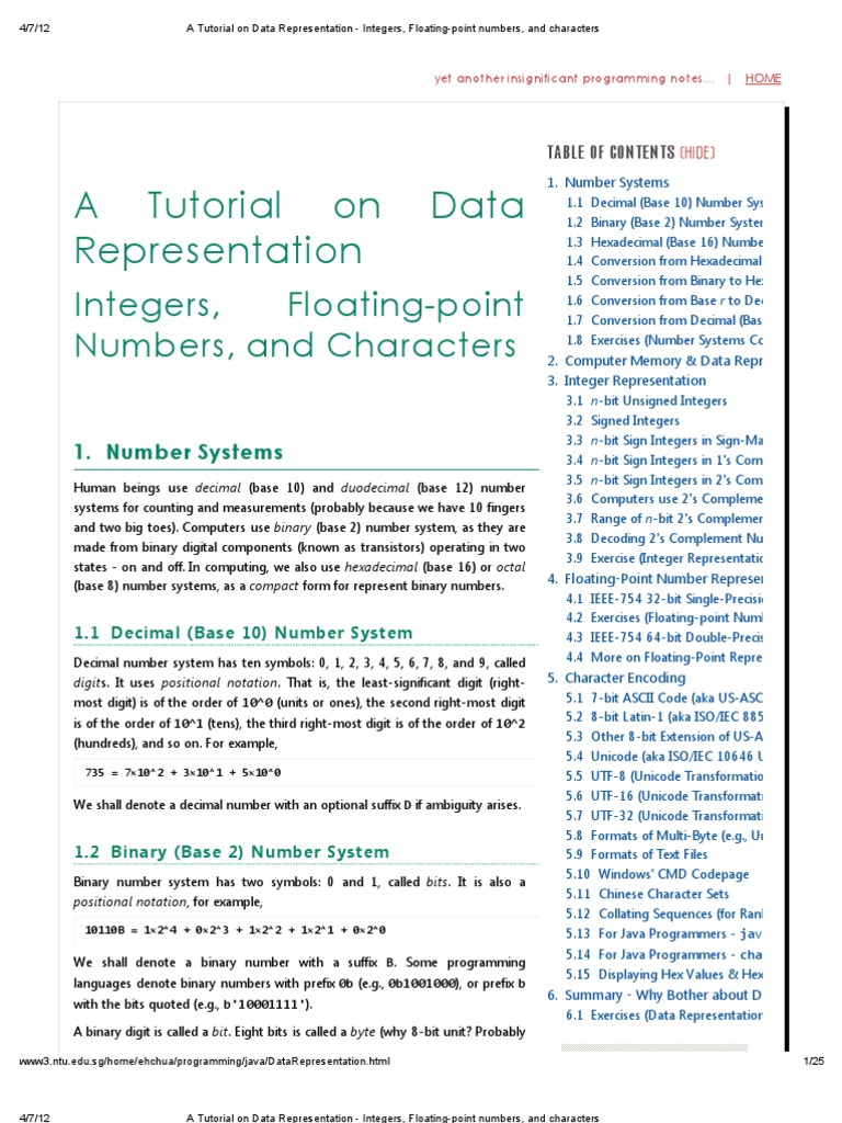 A Tutorial On Data Representation - Integers, Floating-Point Numbers ...