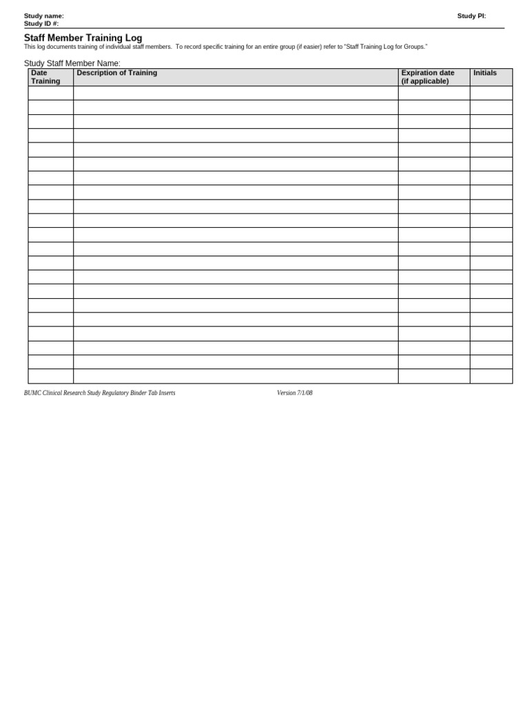 Staff Training Log Template | PDF