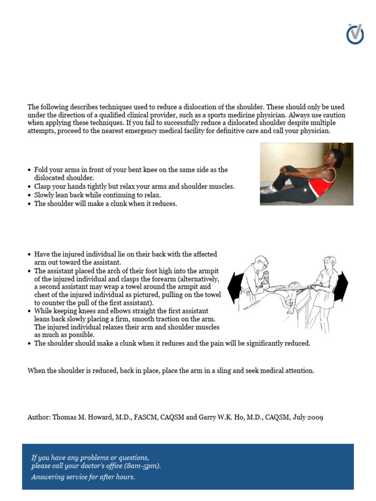 Ho Shoulder Reduction Techniques | PDF