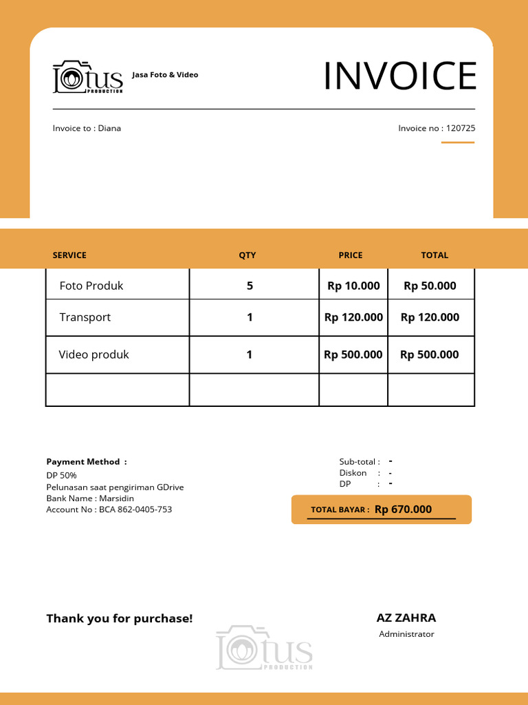 Invoice Foto Produk Diana | PDF