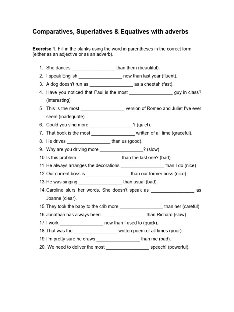 Comparatives, Superlatives and Equatives With Adverbs | PDF