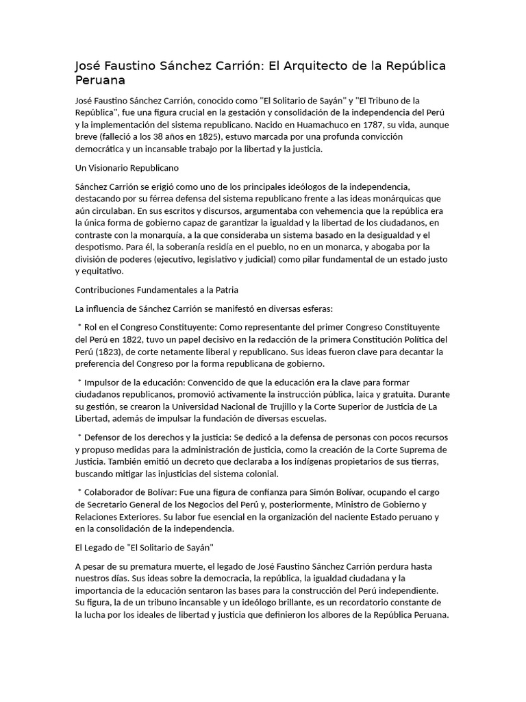 Legado de José Faustino Sánchez Carrión | PDF | Gobierno | Ciencias ...