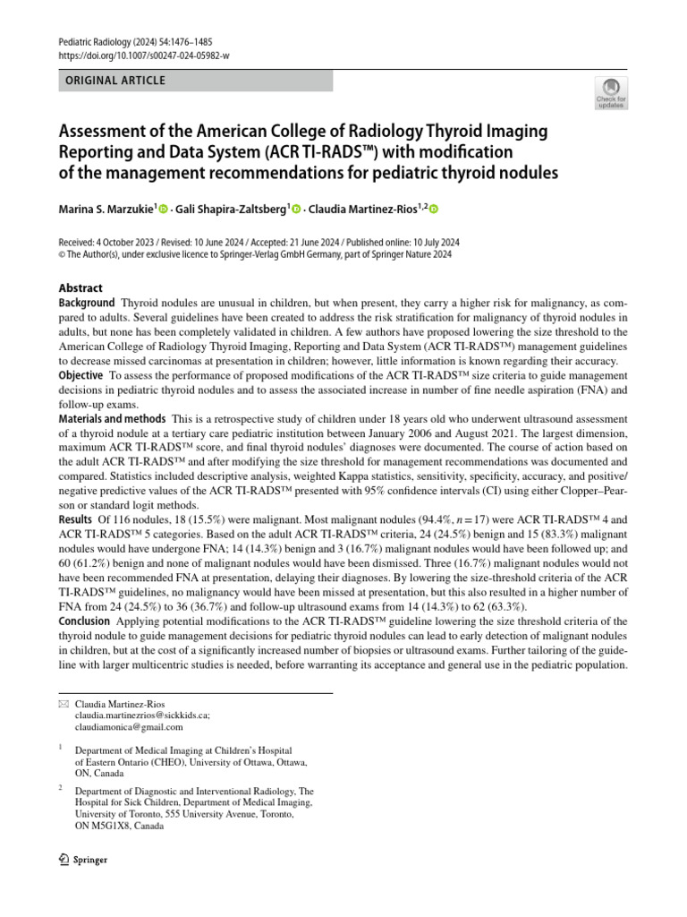 Assessment of The American College of Radiology Thyroid Imaging ...