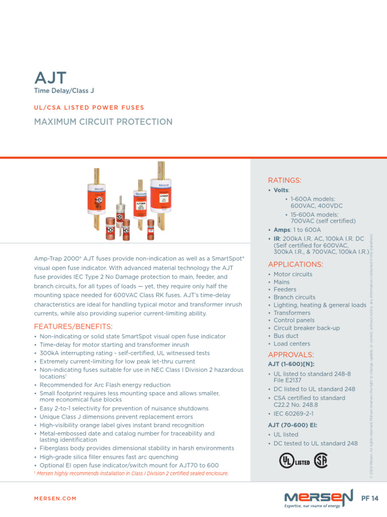 DS AJT Class J Time Delay Mersen | PDF | Fuse (Electrical ...