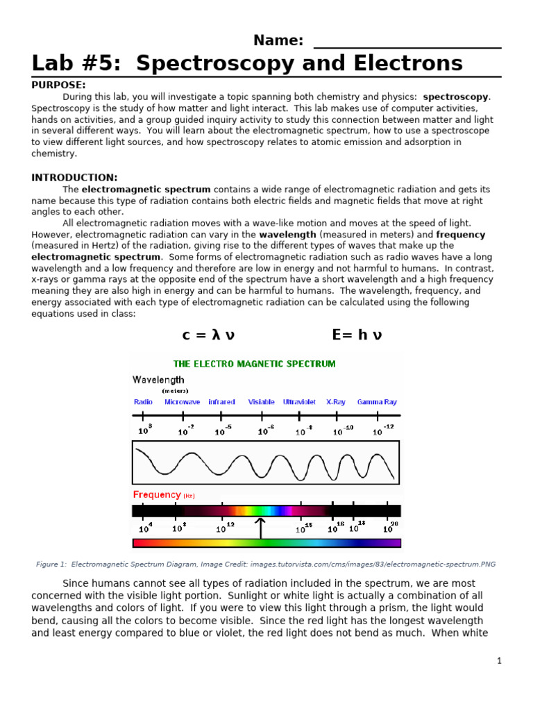 Lab #06 Spectroscopy and Electrons | PDF | Electromagnetic Radiation | Electromagnetic Spectrum