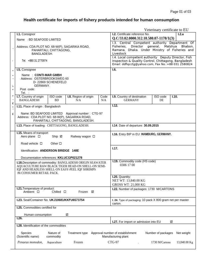 Health Certificate for Fish Imports to Germany | PDF | Aquaculture