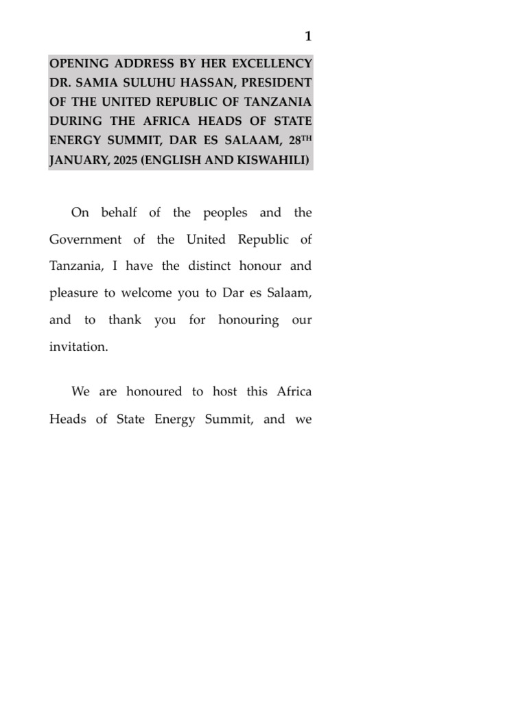 Tanzania Energy Summit Address 2025 | PDF | Tanzania | Economic Development