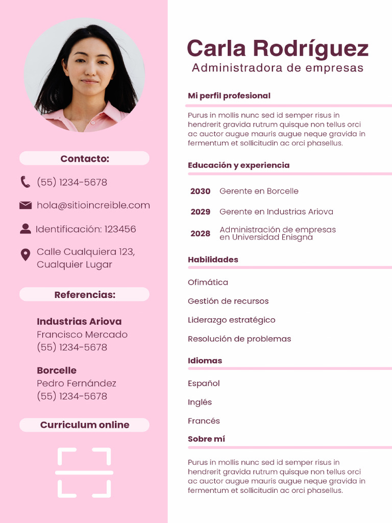 Curriculum Poca Experiencia Profesional Rosado | PDF