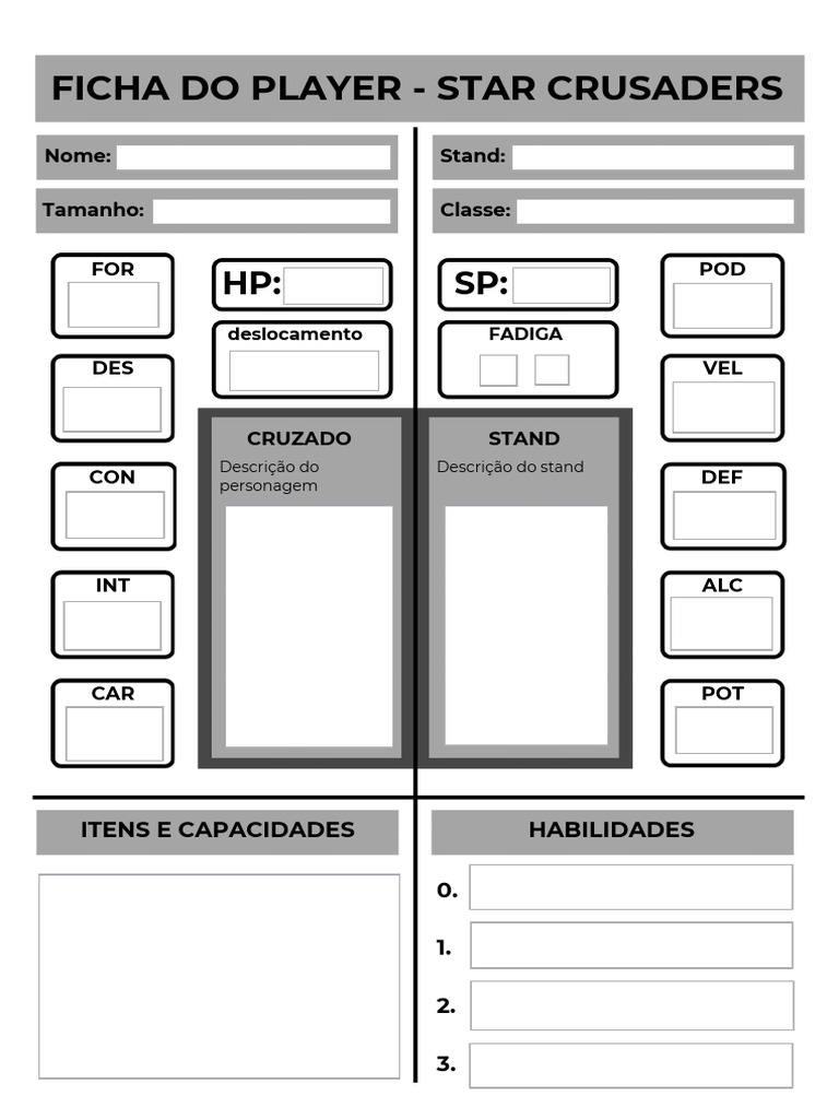 Ficha de Player - Star Crusaders | PDF
