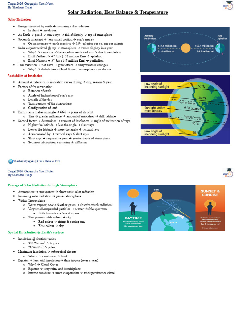 Solar Radiation, Heat Balance & Temperature | PDF | Earth | Sun