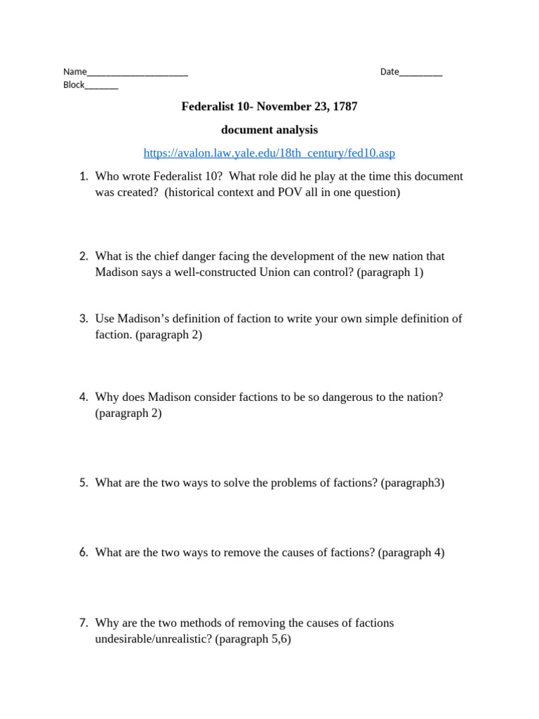 Analysis of Federalist No. 10 | PDF