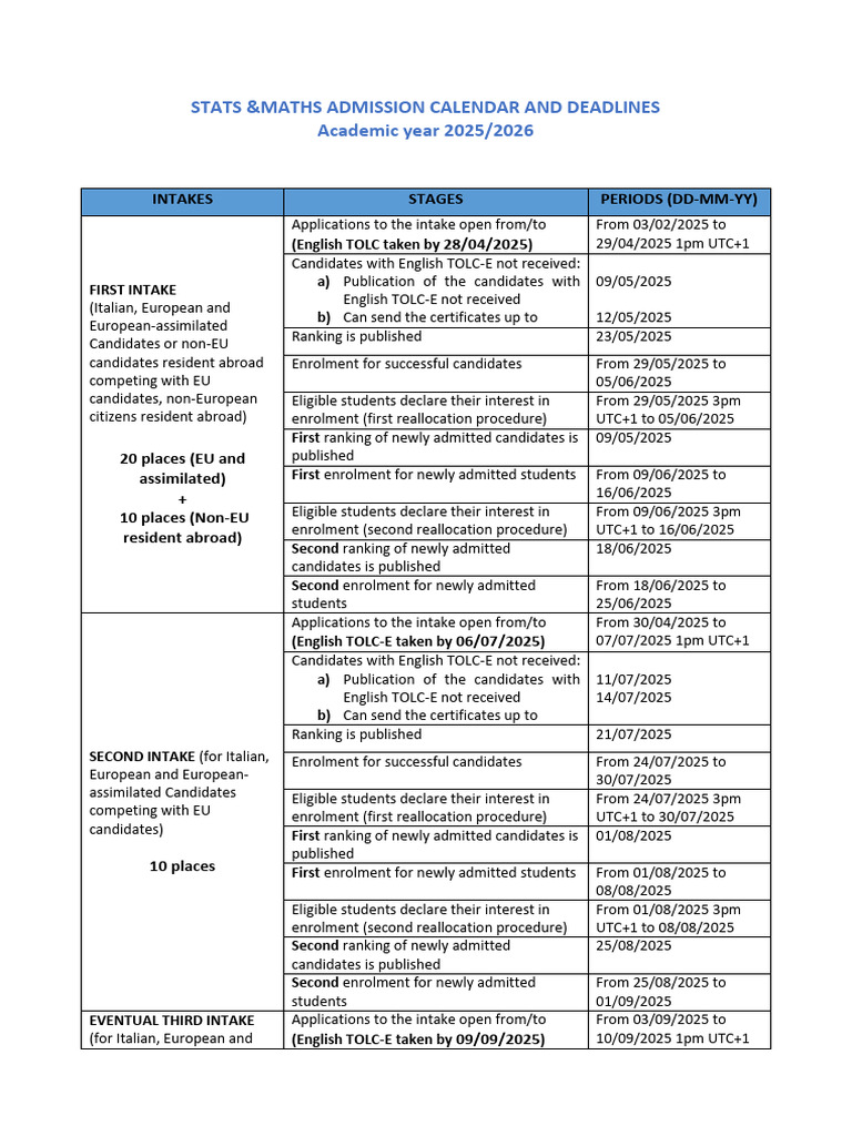 2025-26 Admissions Calendar and Deadlines | PDF