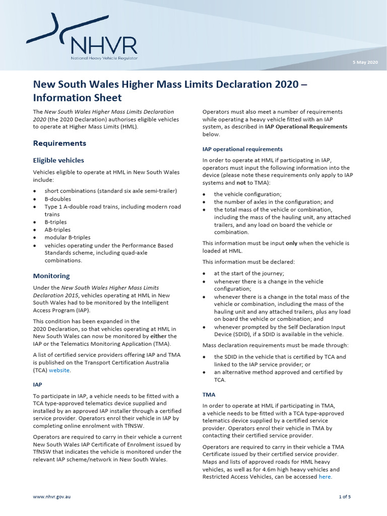 0435 NSW Higher Mass Limits Declaration Factsheet | PDF | Trailer ...