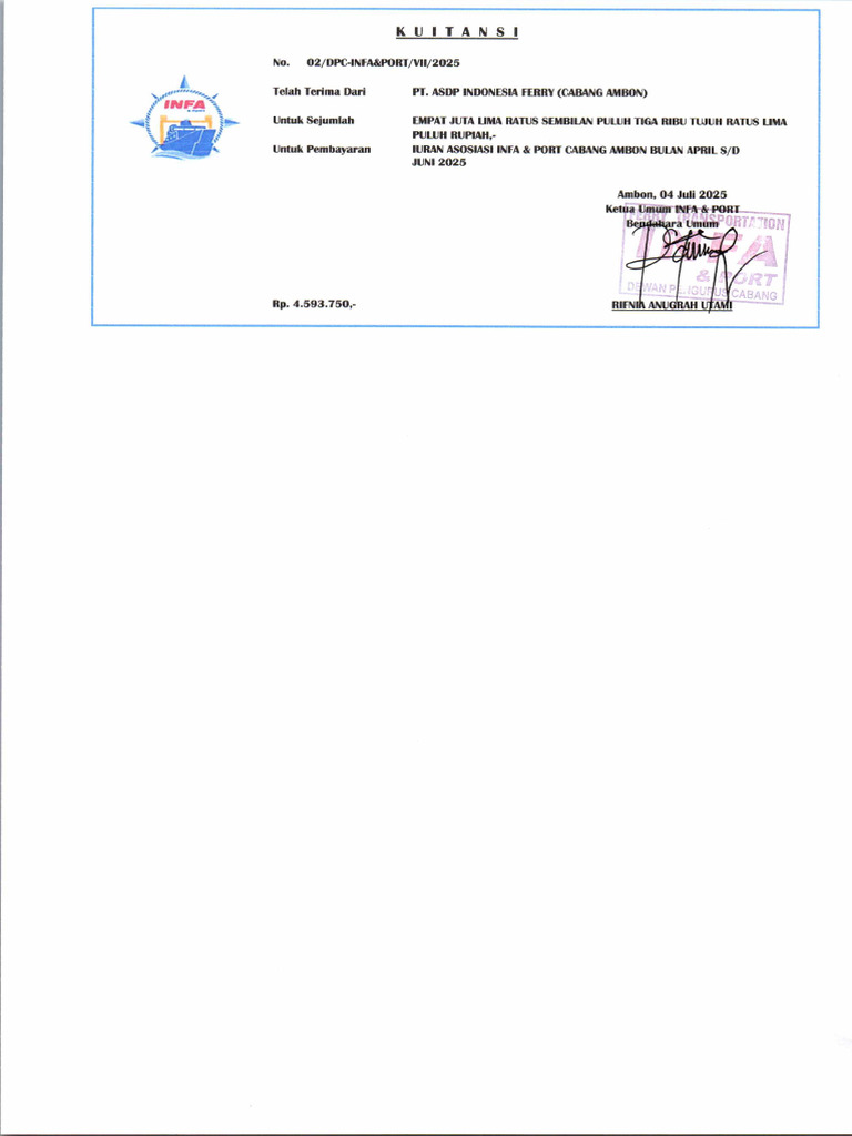 Kwitansi Infa DPC April SD Juni 2025 | PDF