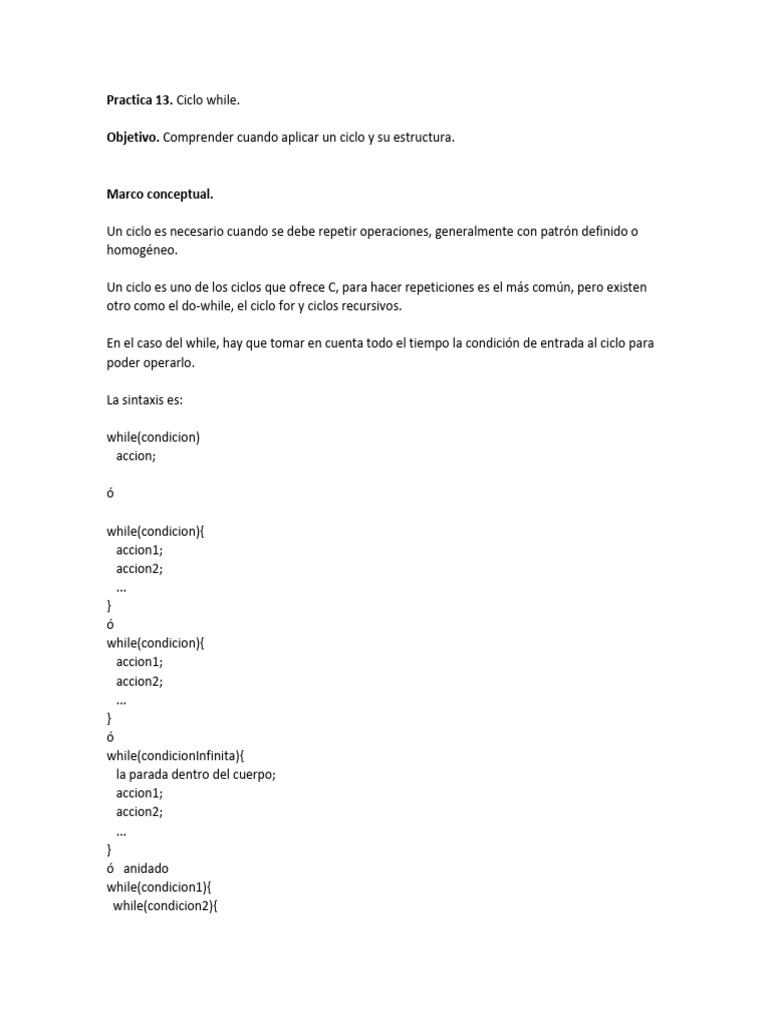 Estructura y Uso del Ciclo While en C | PDF | Notación Matemática | Números