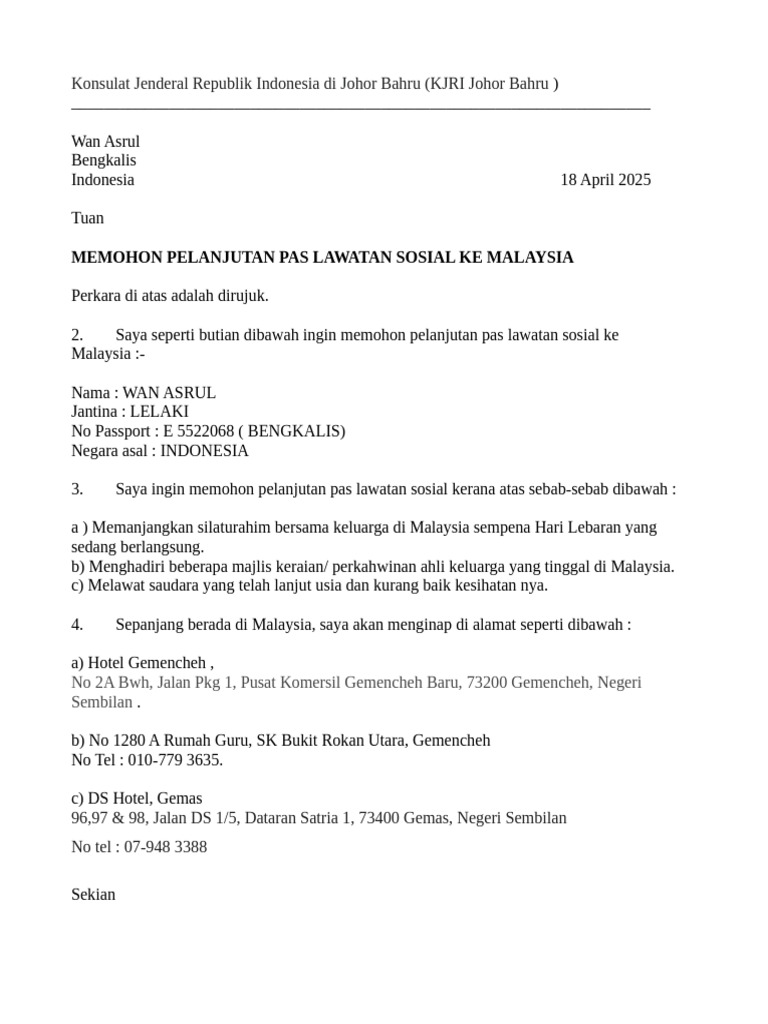 Permohonan Pelanjutan Pas Lawatan | PDF