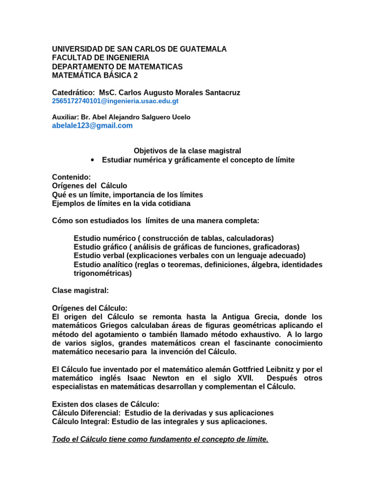 Estudio Numérico, Gráfico y Verbal de Límites | PDF | Matemáticas ...