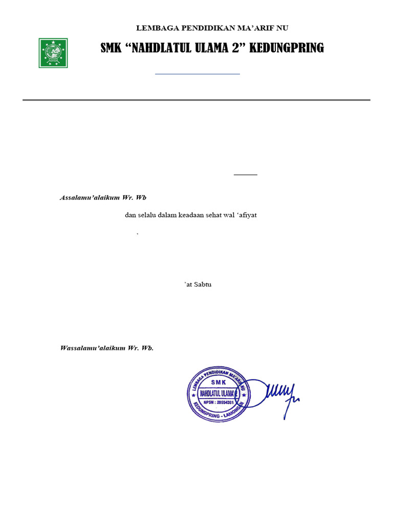 Undangan PERJUSA SMK NU 2 Kedungpring | PDF