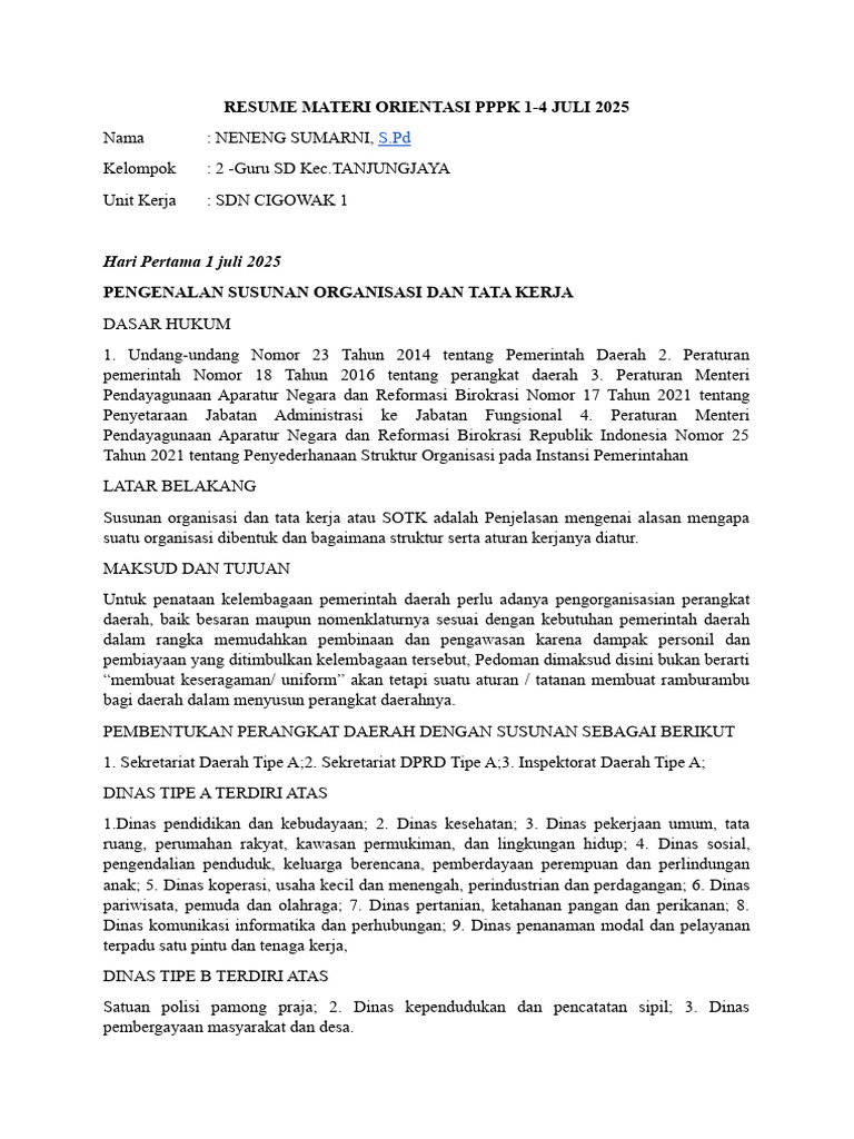 Resume Orientasi PPPK 2025 | PDF