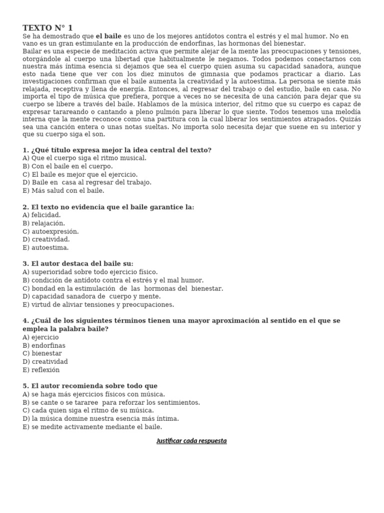 Comprension Lectora Bachillerato | PDF | Elemento transponible | Amor