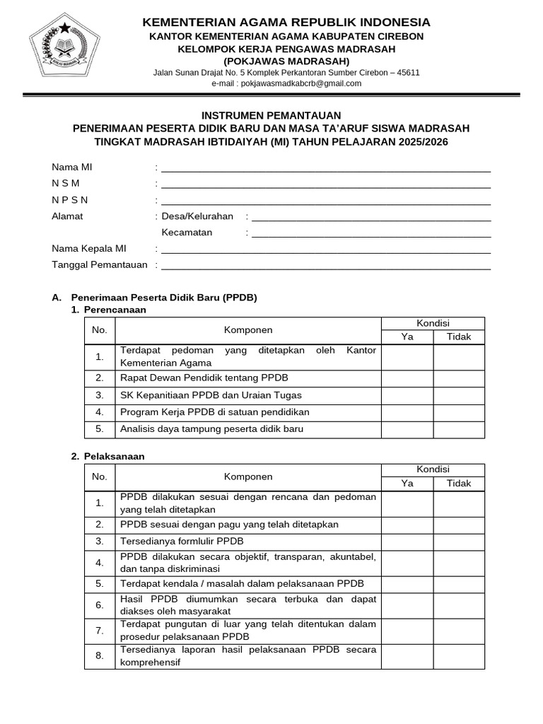 Instrumen PPDB & Matsama MI Binaan H. Suwandi | PDF