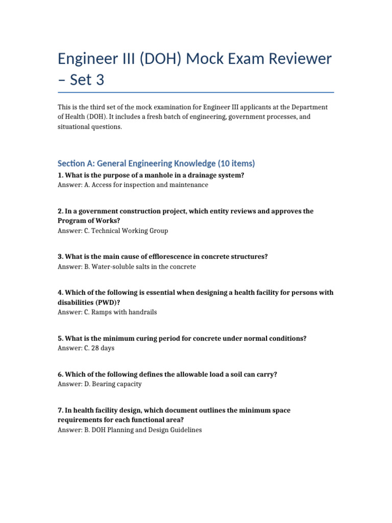 DOH Engineer III Mock Exam Review Set 3 | PDF | Efficient Energy Use ...