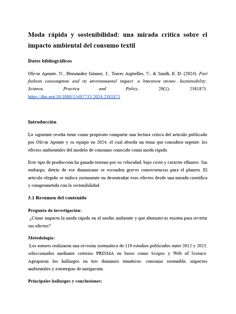 Impacto ambiental de la moda rápida | PDF | Sustentabilidad | Entorno ...