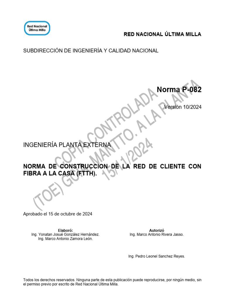 Norma P-082 Mca Ag | PDF | Fibra óptica | Conector eléctrico