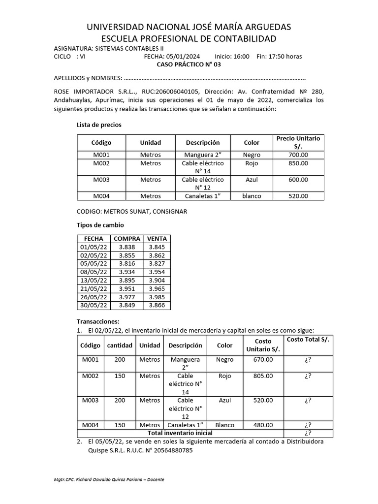 Caso Práctico de Contabilidad: Rose Importador S.R.L. | PDF ...