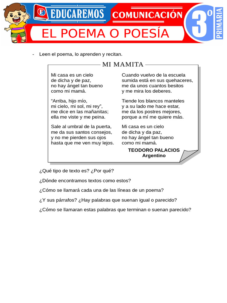 Poemas para niños de tercer grado | PDF | Poesía | Comunicación oral