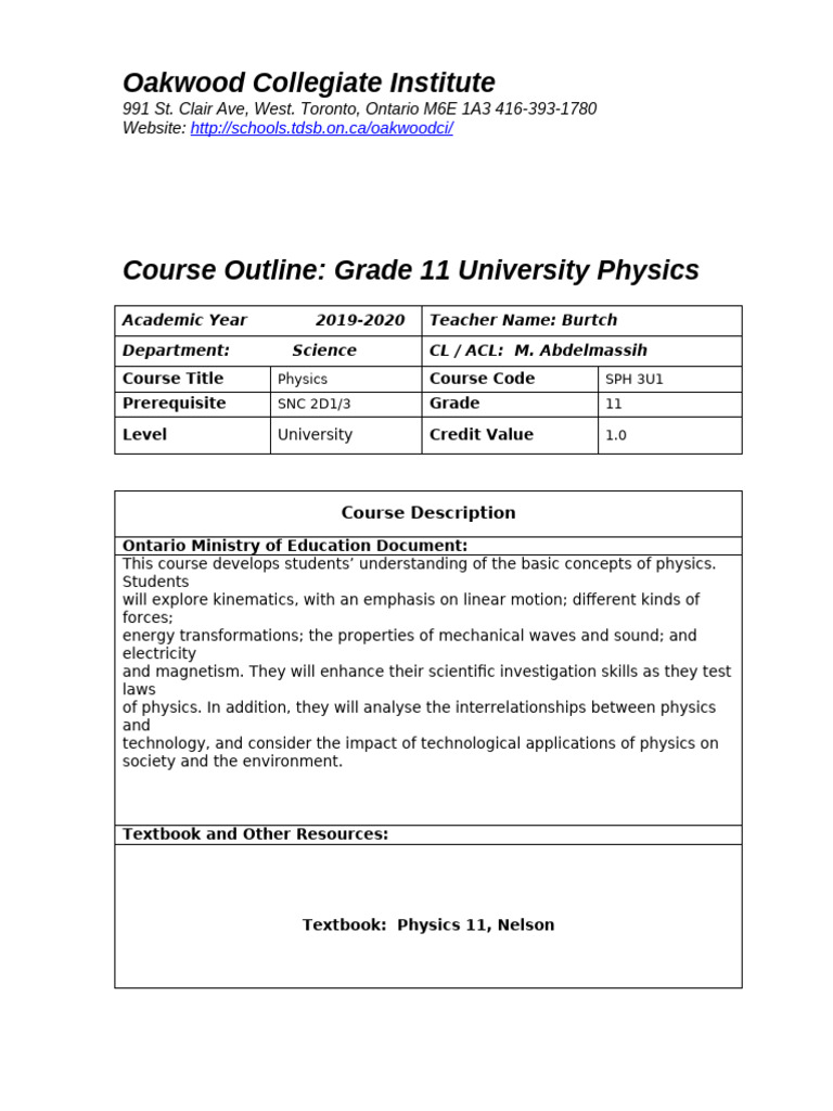 SPH3U1 | PDF | Force | Teachers
