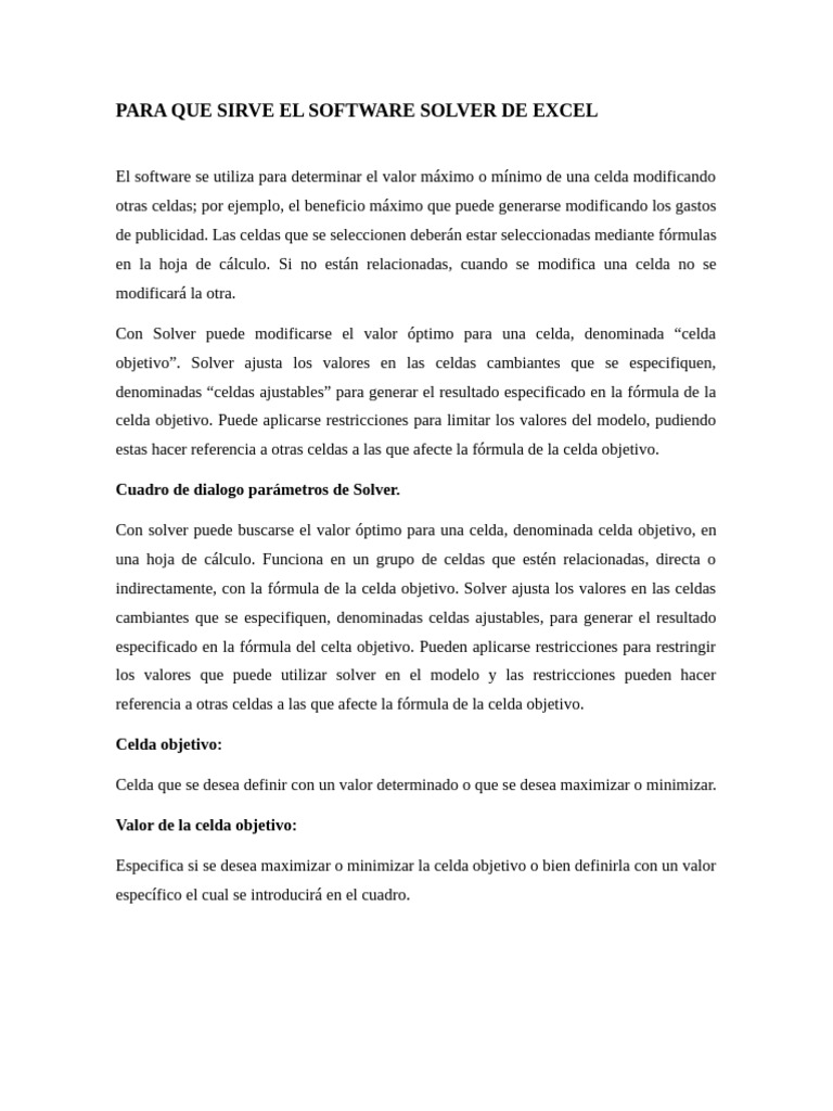 Para Que Sirve El Software Solver de Excel - 062553 | PDF | Hoja de ...