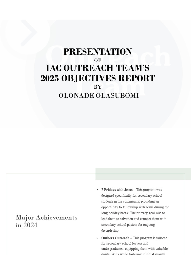 Iac Outreach Team's 2025 Objectives Report | PDF | Christian Belief And ...