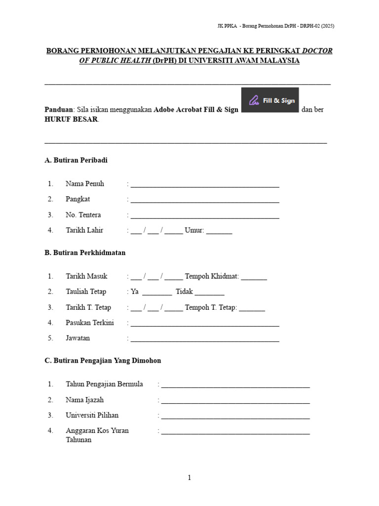 DRPH-02 - Borang Permohonan DRPH | PDF
